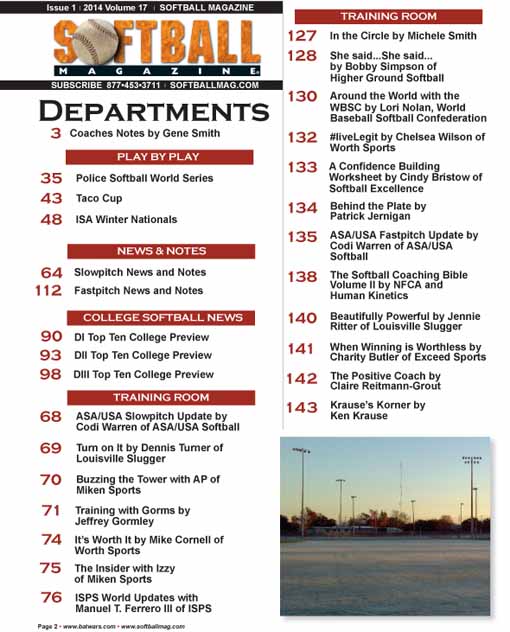 Softball Magazine Table of Contents
